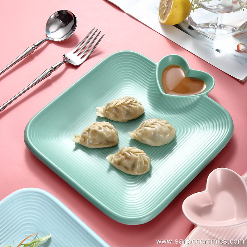 Creative ceramic heart shaped square dumpling plate versatile serving ...