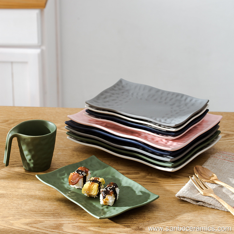 Rectangular matte ceramic relief dining plate western dinnerware set ...
