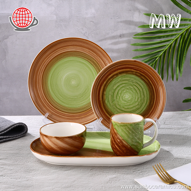 Hand painted design ceramic dinner set with creative reactive glaze ...