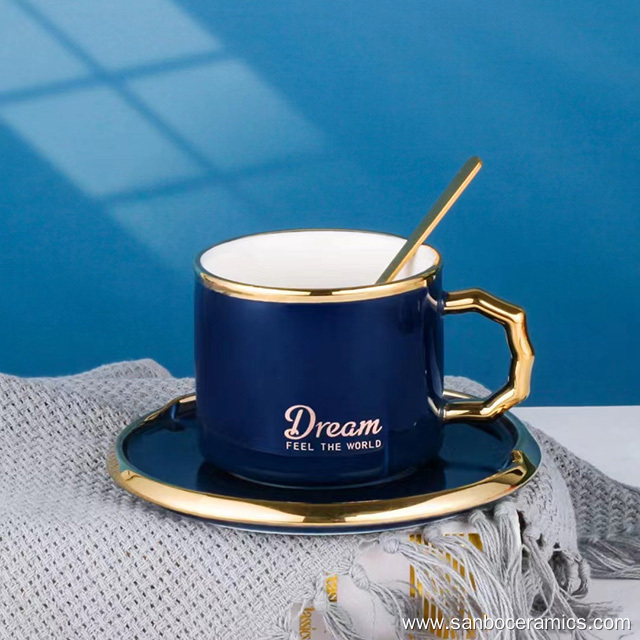 European simple ceramic cup gold-plated mug plate business gift coffee ...