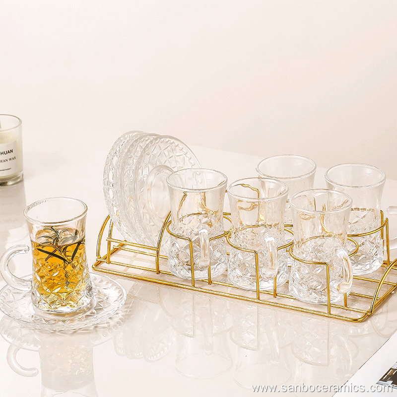Arabic glass tea cup set glass mug with saucer set with metal frame ...