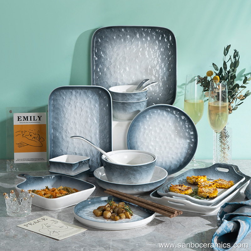 Best Nordic blue stone grain ceramic dinnerware set porcelain gradient ...