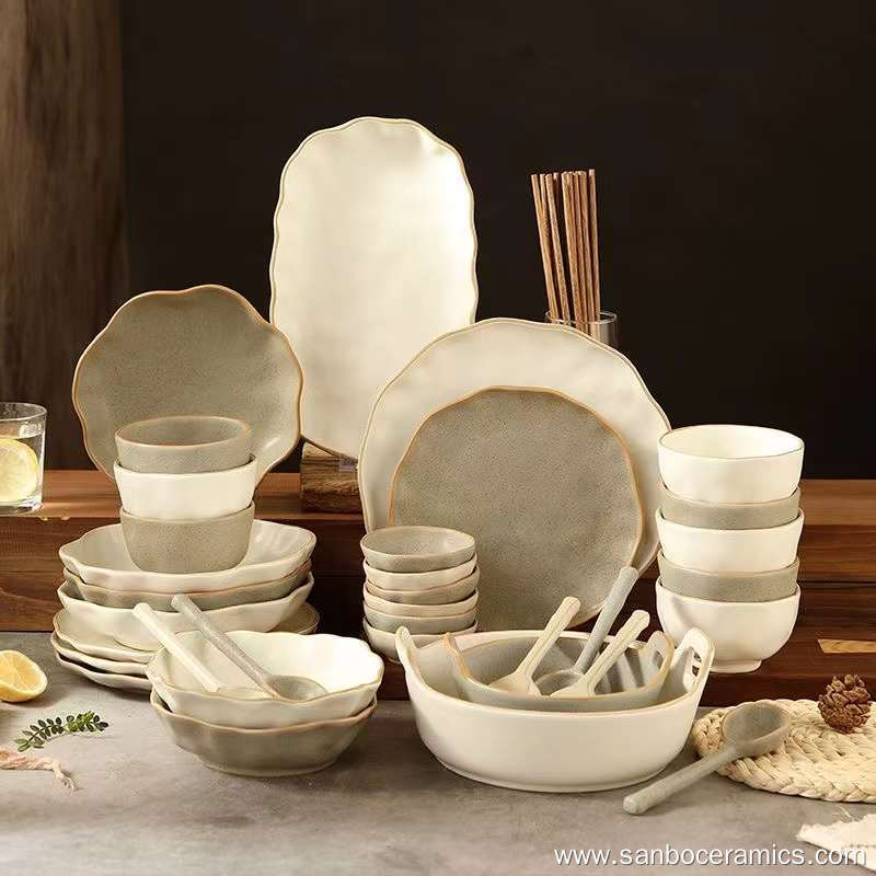 Japanese rough ceramic dinnerware set Grey glaze matte speckled ...