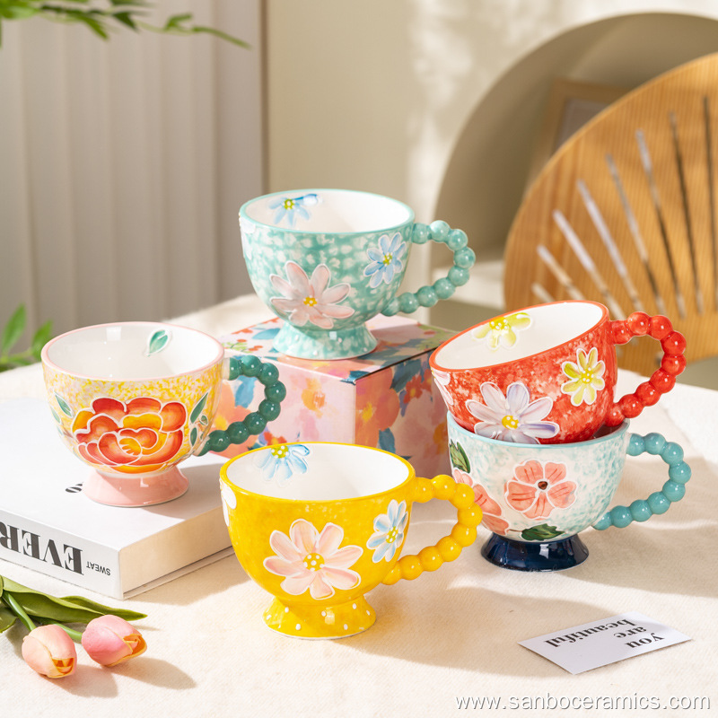 Hand-painted relief large capacity ceramic coffee breakfast milk mugs ...