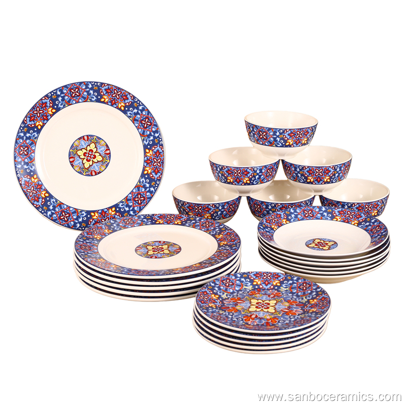 Best 24pcs elegant decal ceramic bowls and plates porcelain dinnerware ...