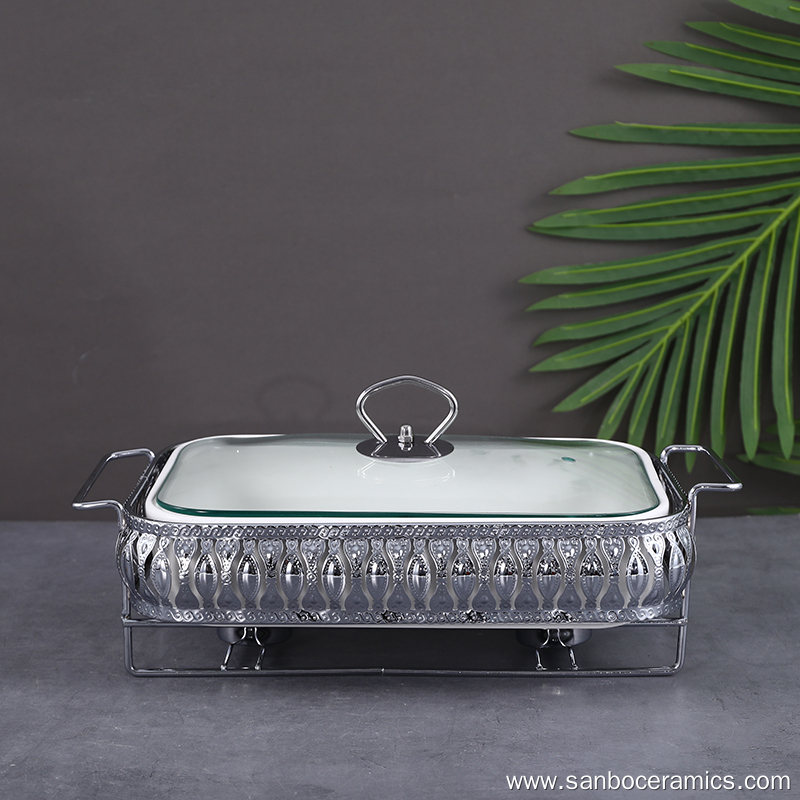 Luxury ceramic silvery chafing dish buffet hot pot food warmer set with ...
